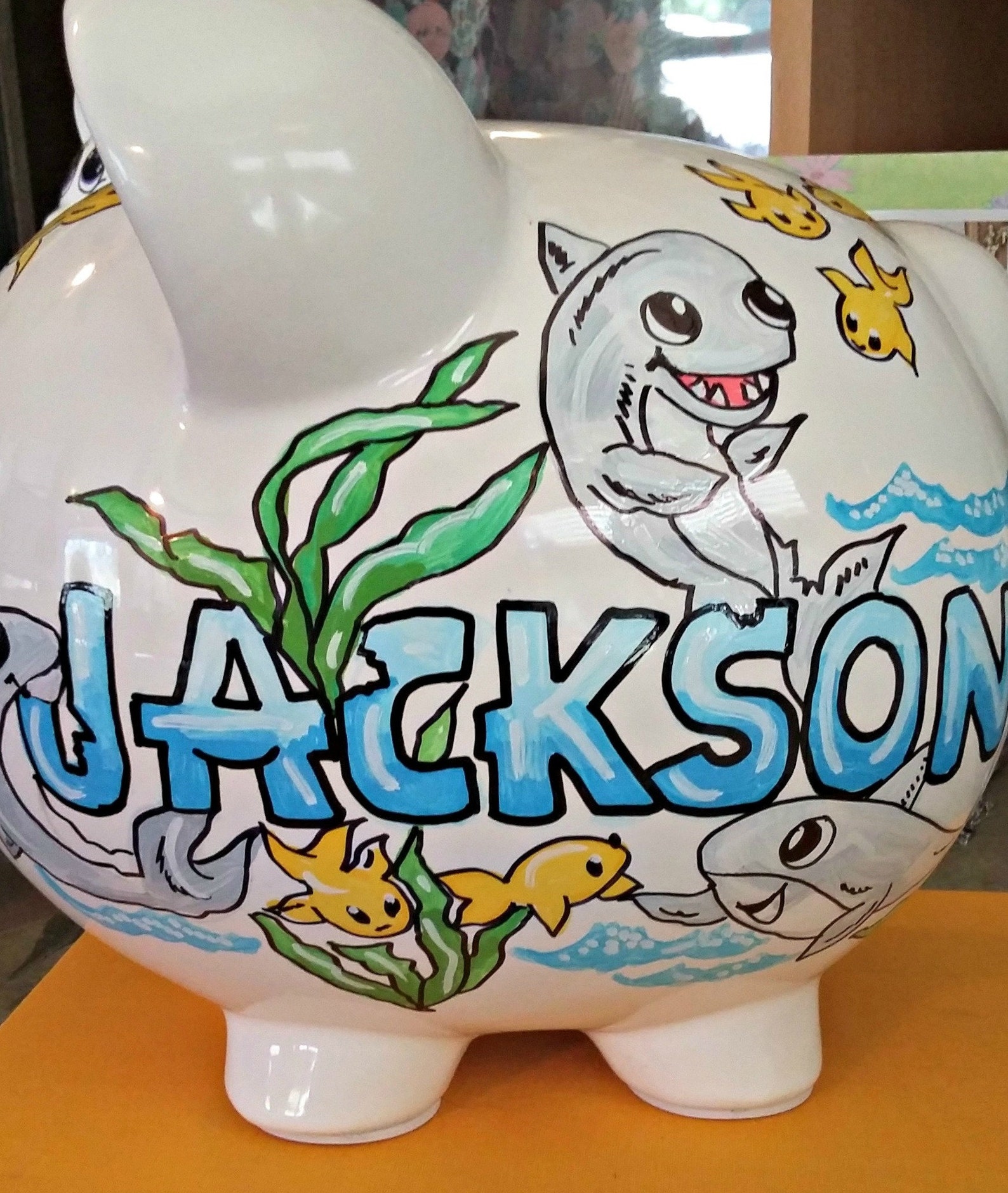 Whimsical Sharks Piggy Bank Personalized Handpainted Match | Etsy