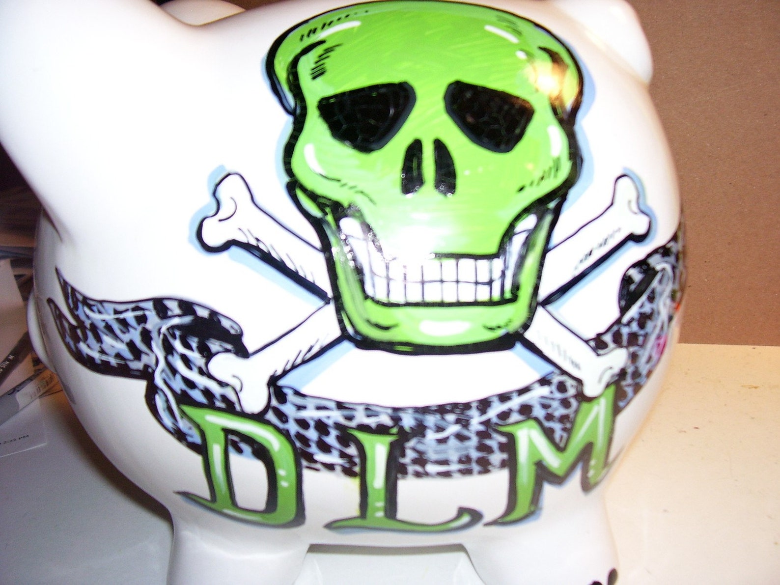 Personalized Piggy Bank Skull and Bones Handpainted - Etsy