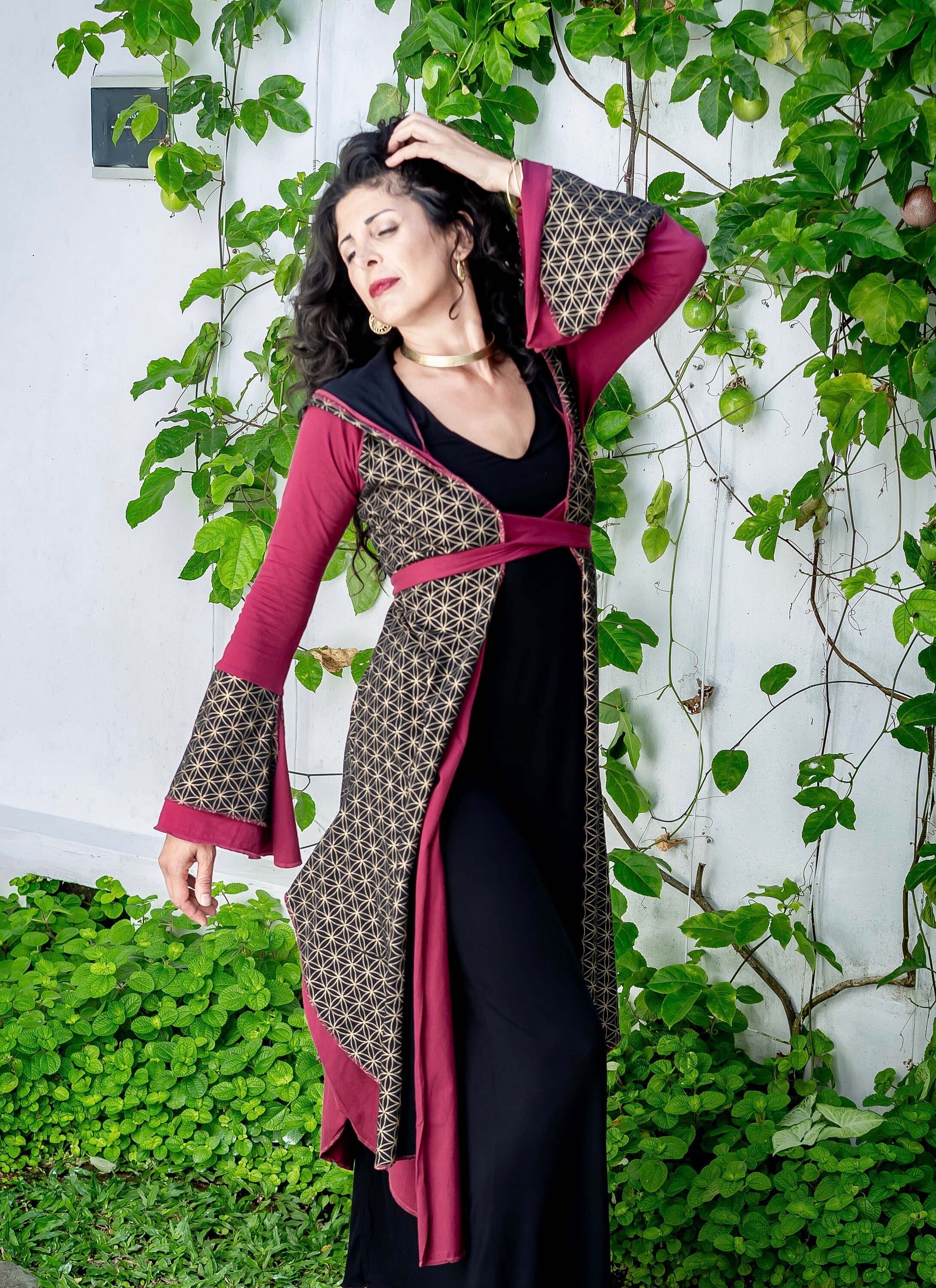 Maroon and Black Flower of Life Cloak - Cape - Coat - Etsy