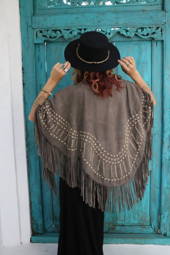 Leather Fringe Poncho Suzanne Somers Leather Cowgirl Fringe Cape
