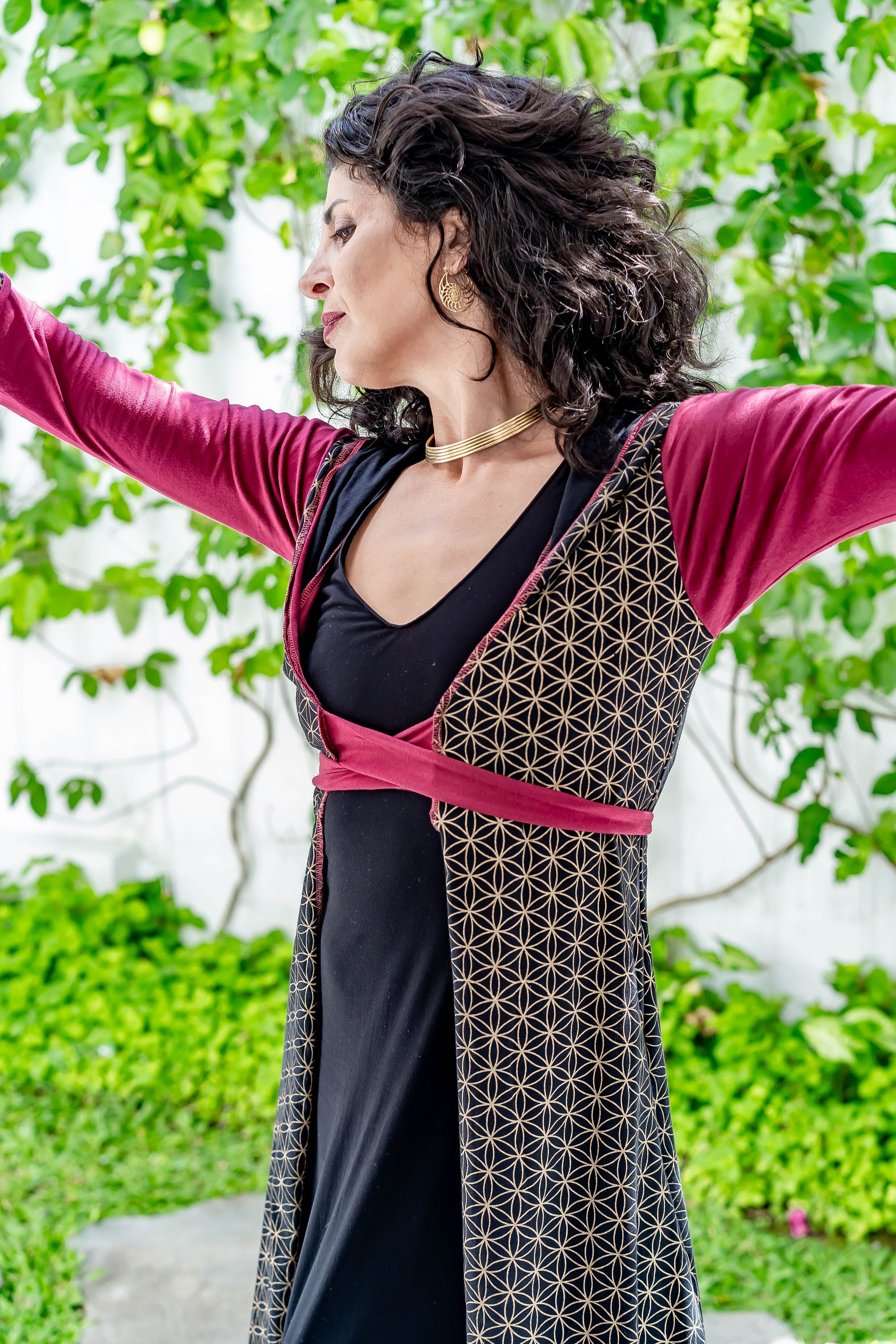 Maroon and Black Flower of Life Cloak - Cape - Coat - Etsy