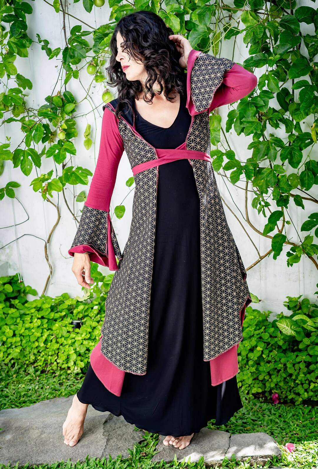 Maroon and Black Flower of Life Cloak - Cape - Coat - Etsy