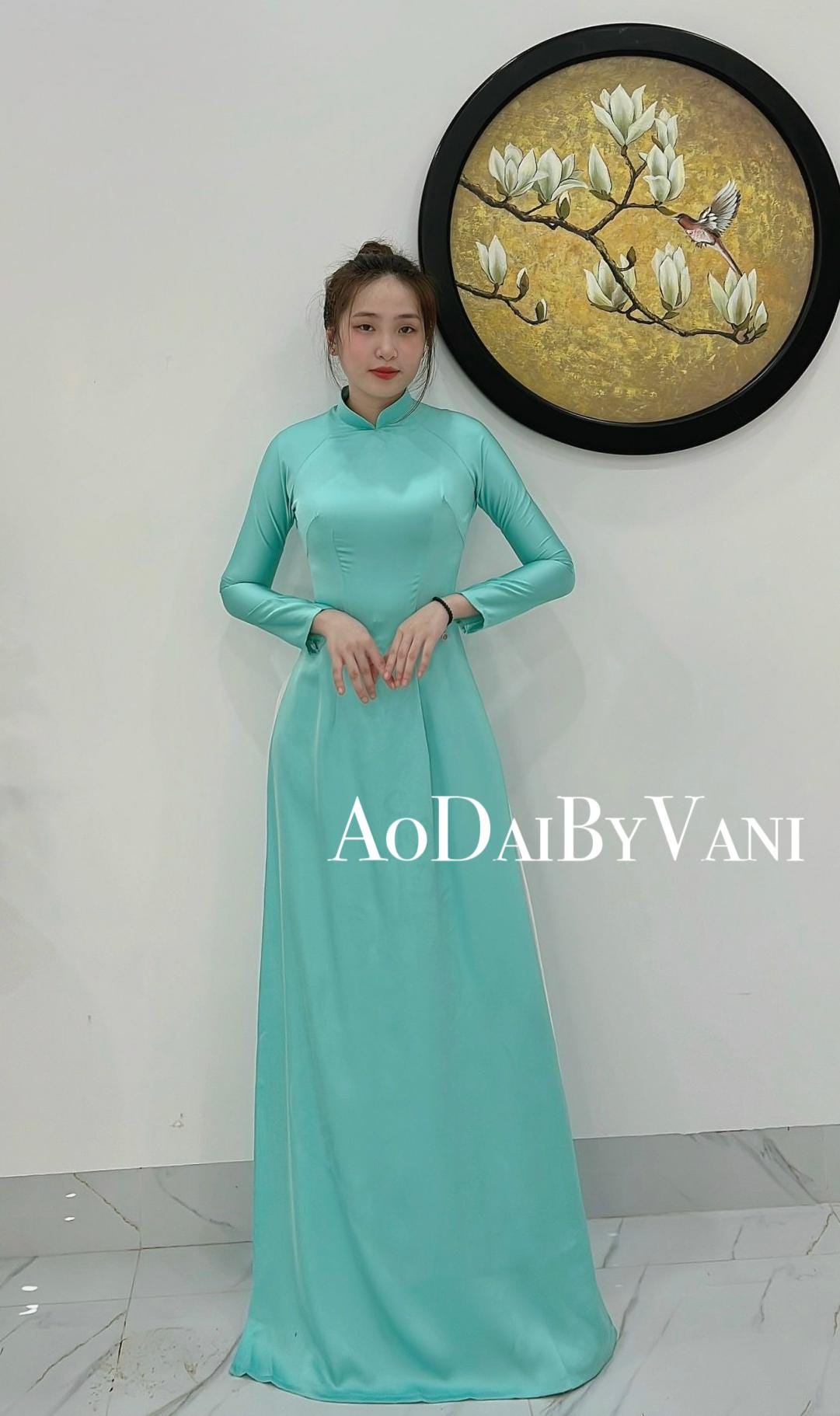 Ao Dai Lua 4D Blue Color/ Ao Dai Design With Crystal/ Traditional Long ...