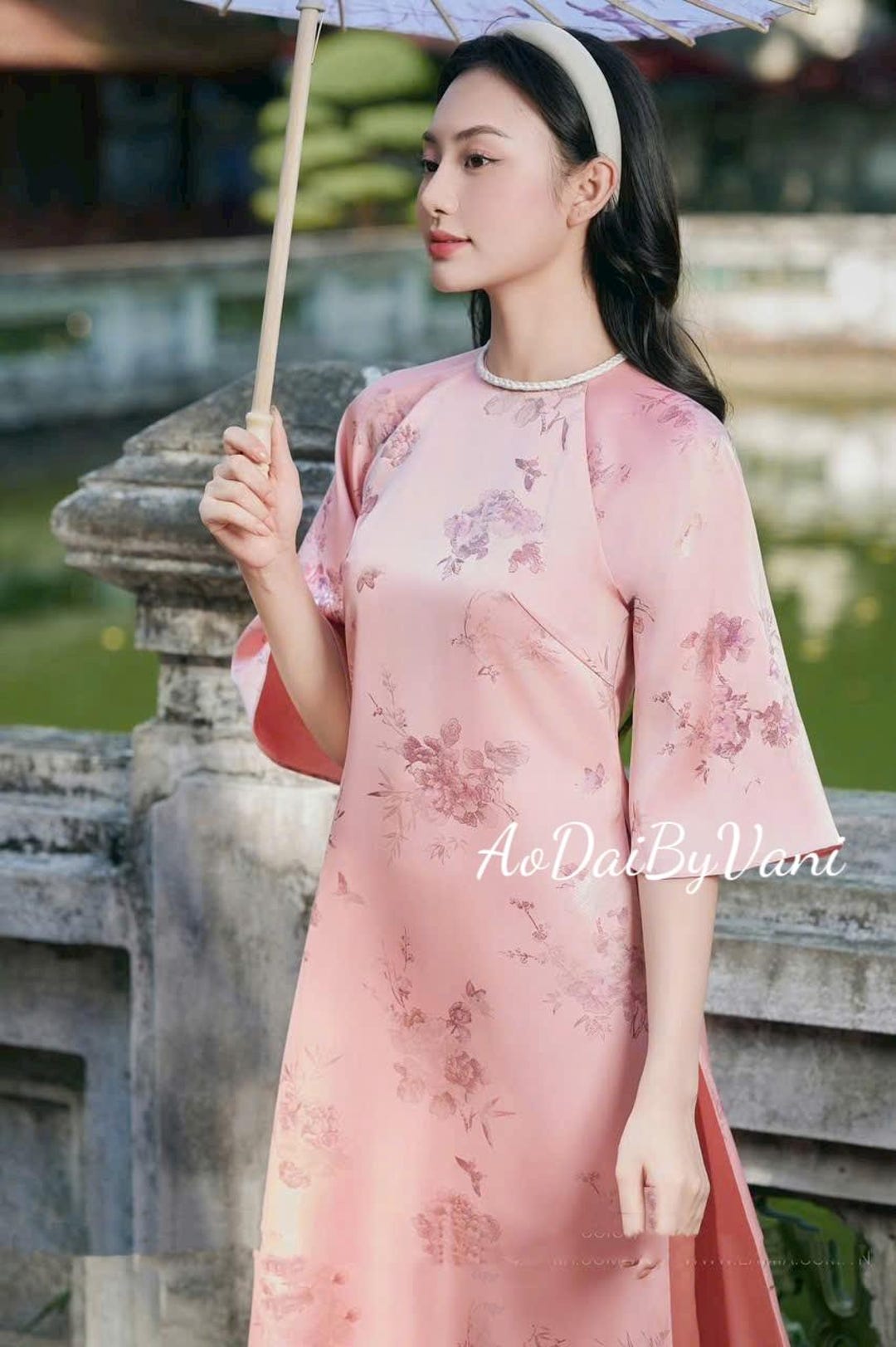 Embroidered Ao Dai Cach Tan: Pink Peach Vietnamese Dress With Pants CT295 - Etsy