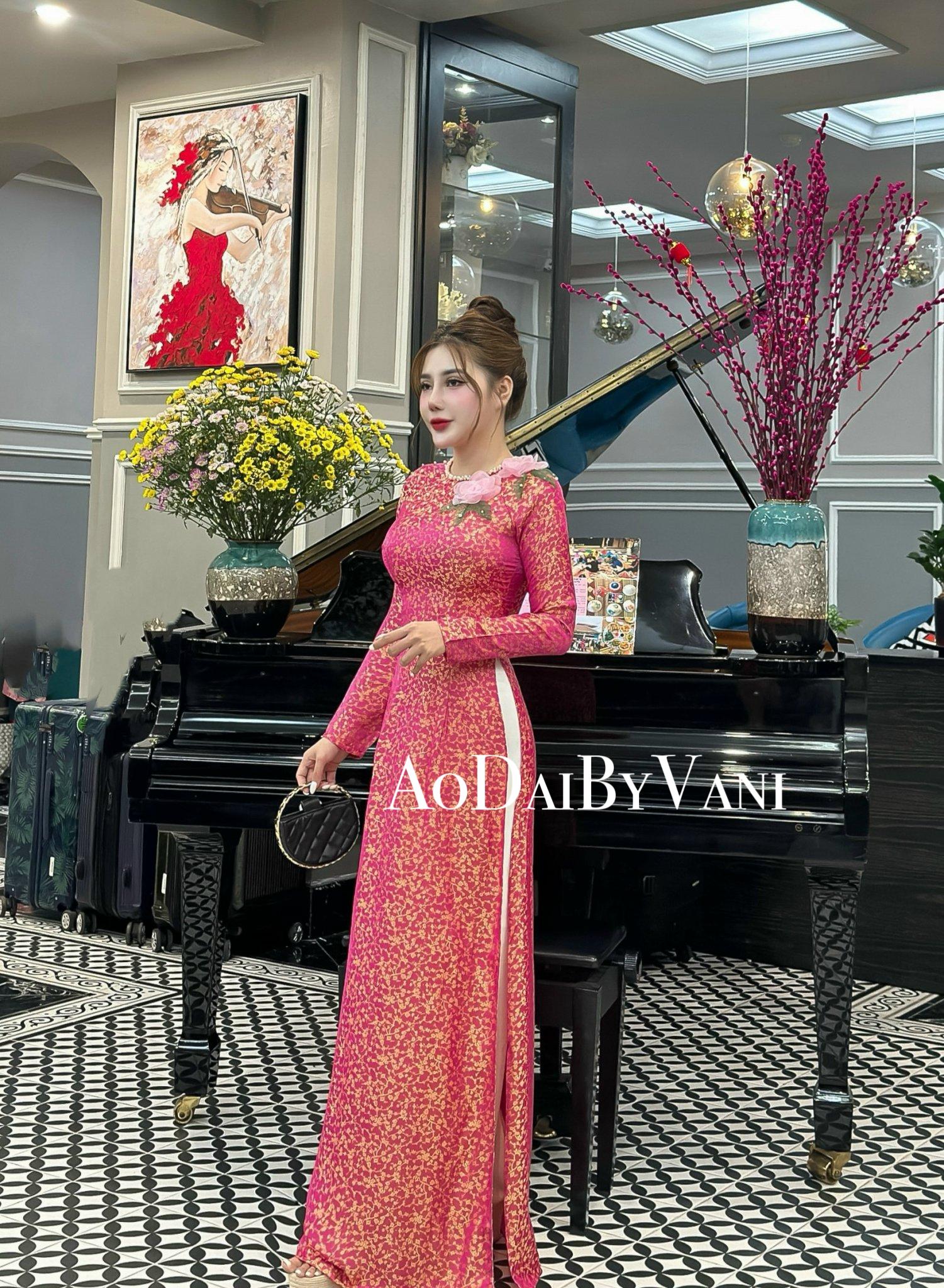 Ao Dai Lua Thai Tuan Pink and Yellow Color/ Ao Dai Design With Crystal ...