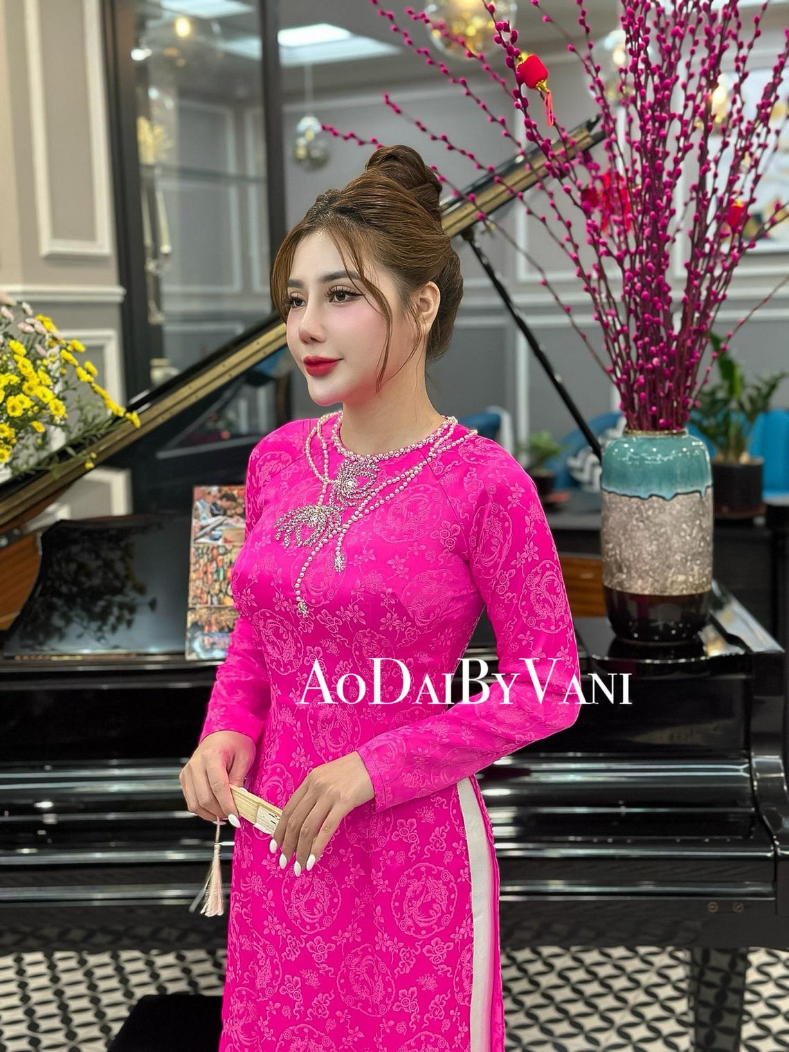 Ao Dai to Tam Thai Tuan/ Pink Color Design/ Traditional Long Dress for ...