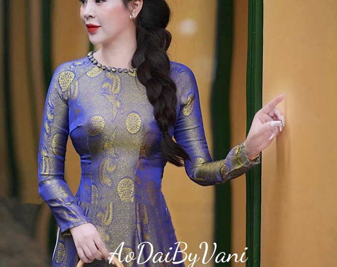 Ao Dai Tơ Tam Thai Tuan Luxury Blue and Yellow Color/ Traditional ...