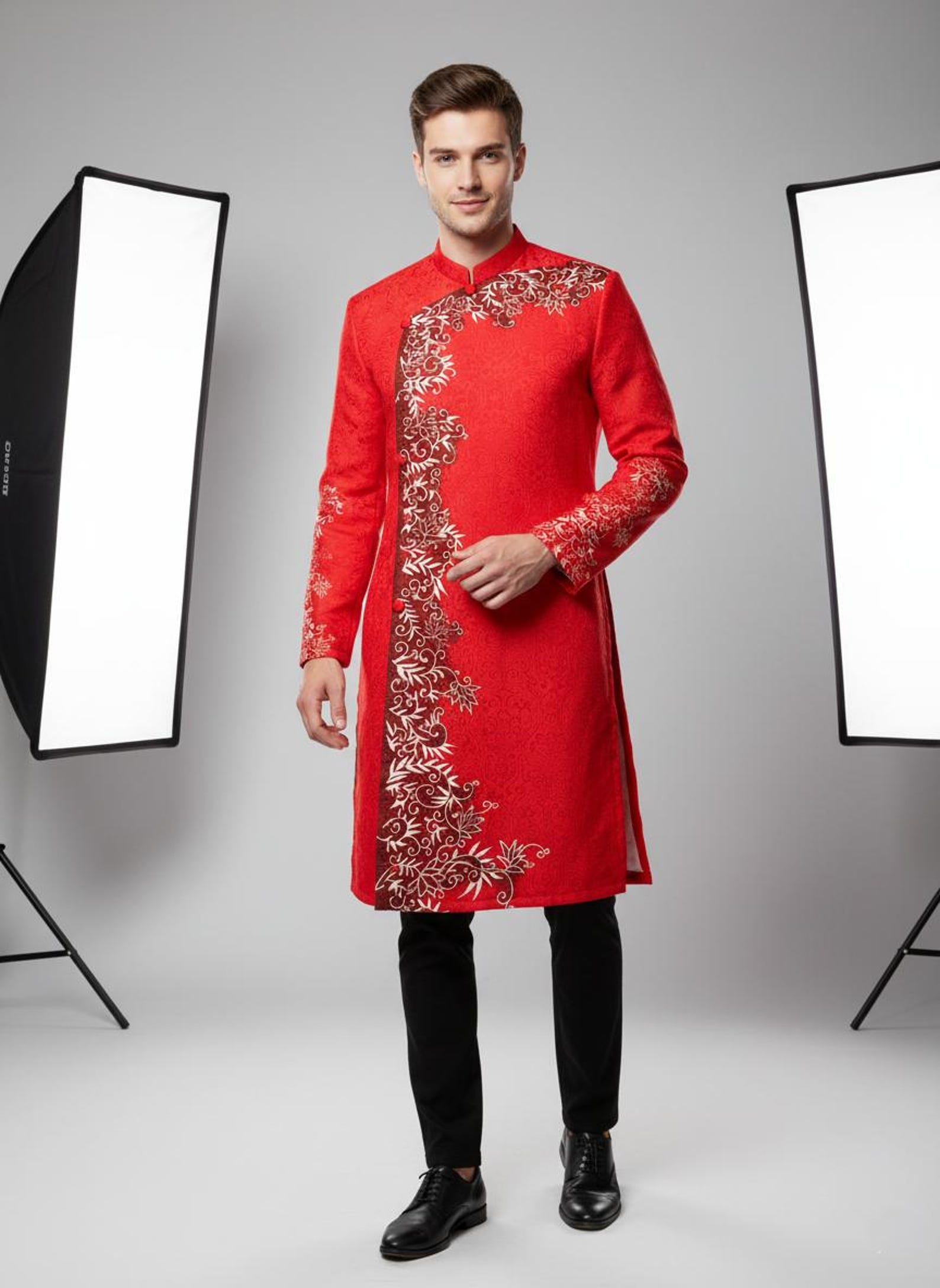 Red Ao Dai for Men: Vietnamese Lunar New Year Outfit B153 - Etsy