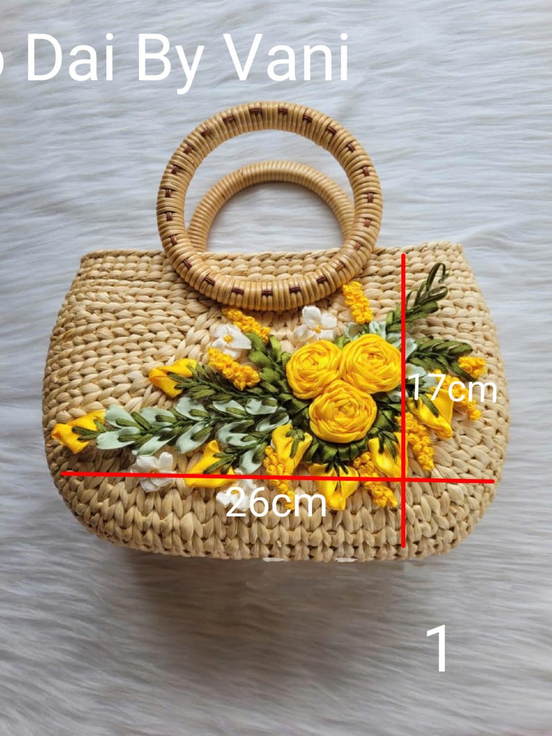 Handmade Woven Rattan Bag With 3D Ribbon Flowers, Luna New Year 2026 ...