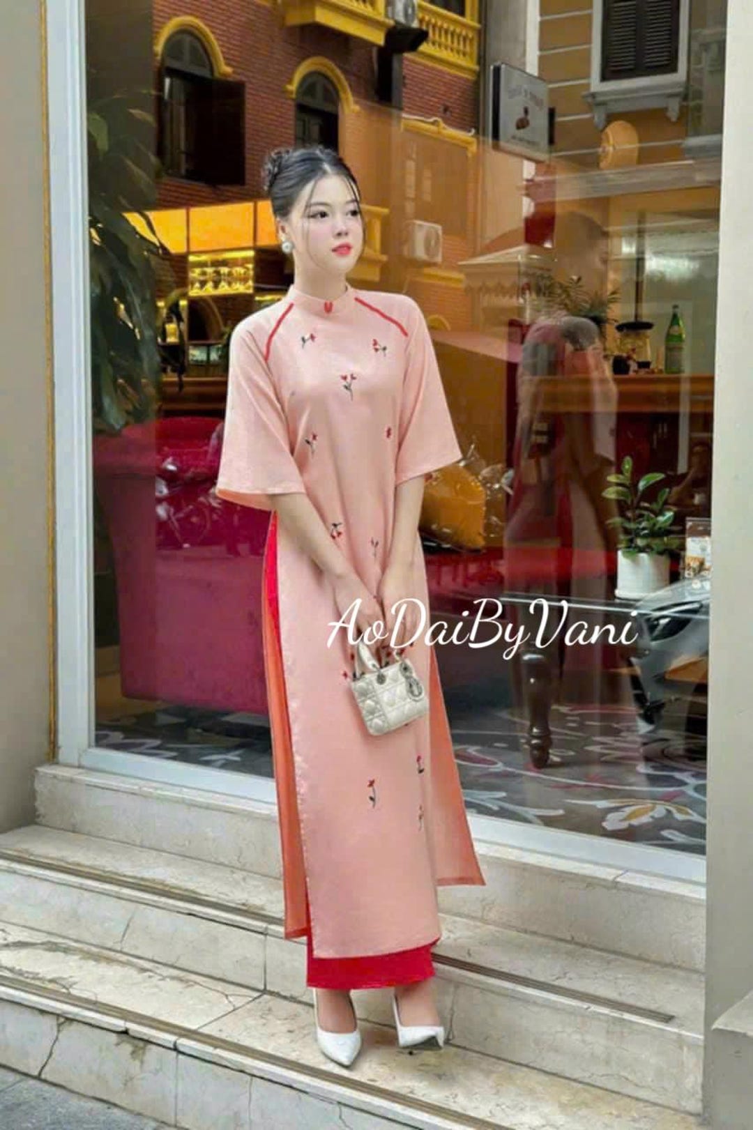 Set Ao Dai Lua Tay Thi /ao Dai Design Flower/traditional Long Dresses ...