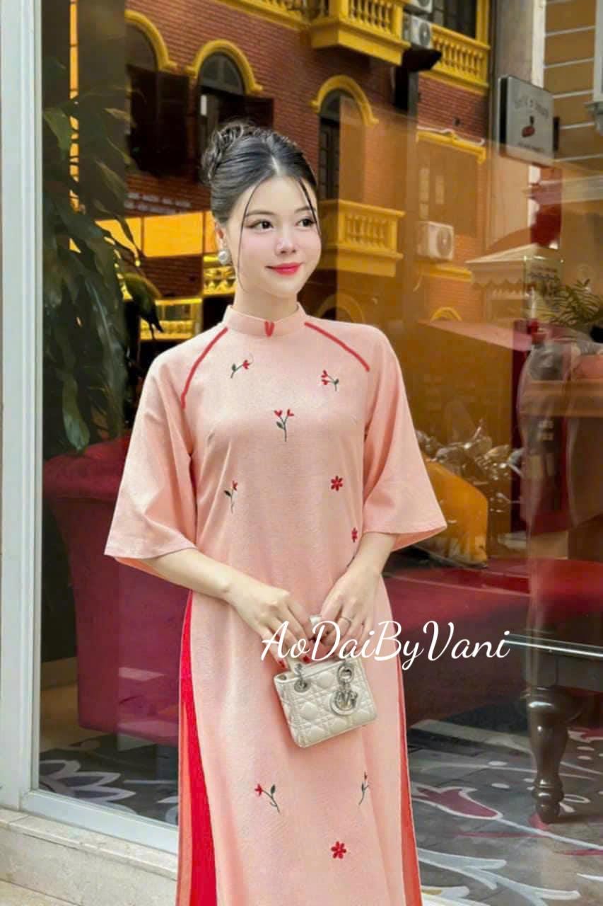 Set Ao Dai Lua Tay Thi /ao Dai Design Flower/traditional Long Dresses ...