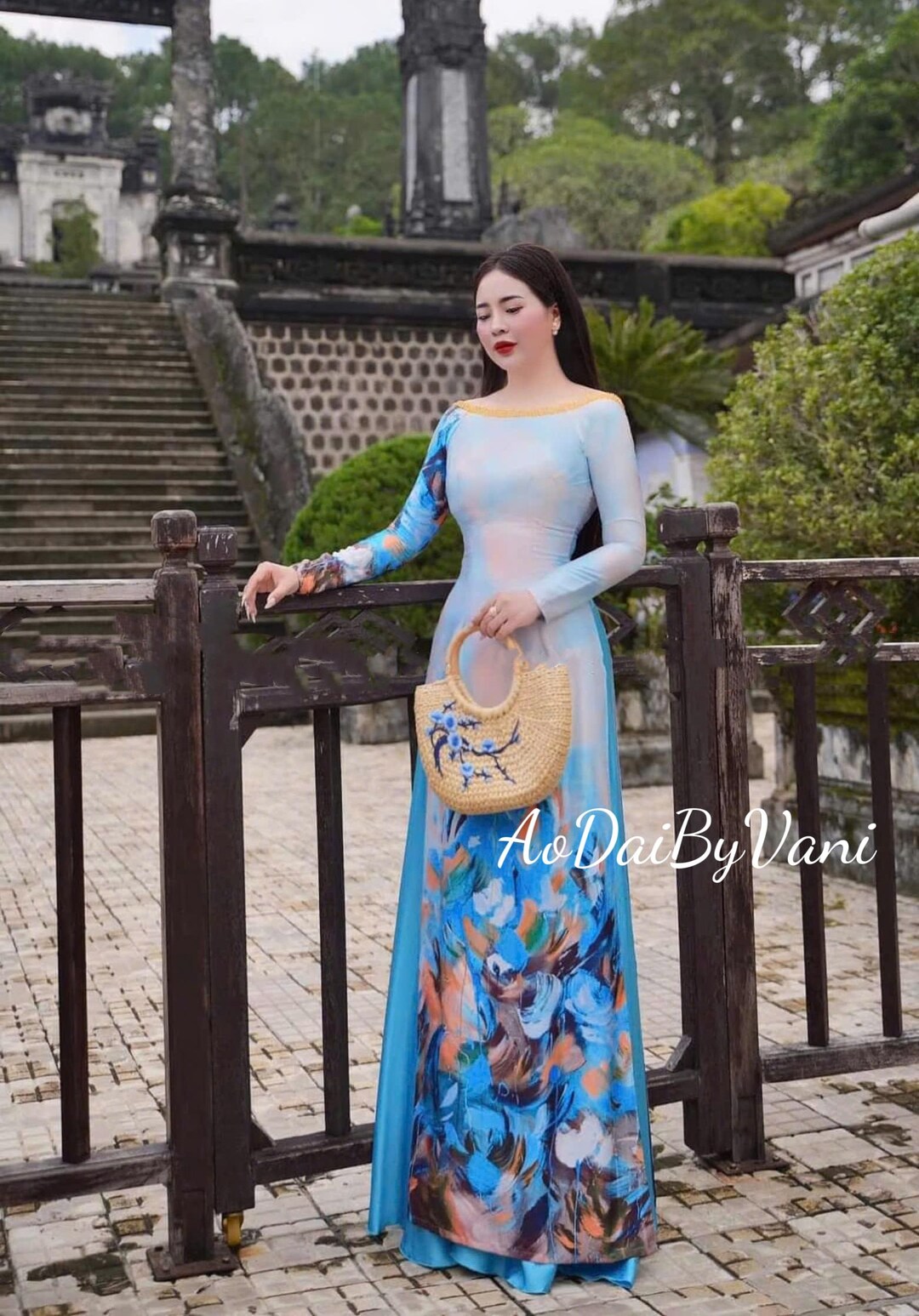 Ao Dai Lụa Van Go Blue Color/pre-made Traditional Dresses Vietnamese Ao ...