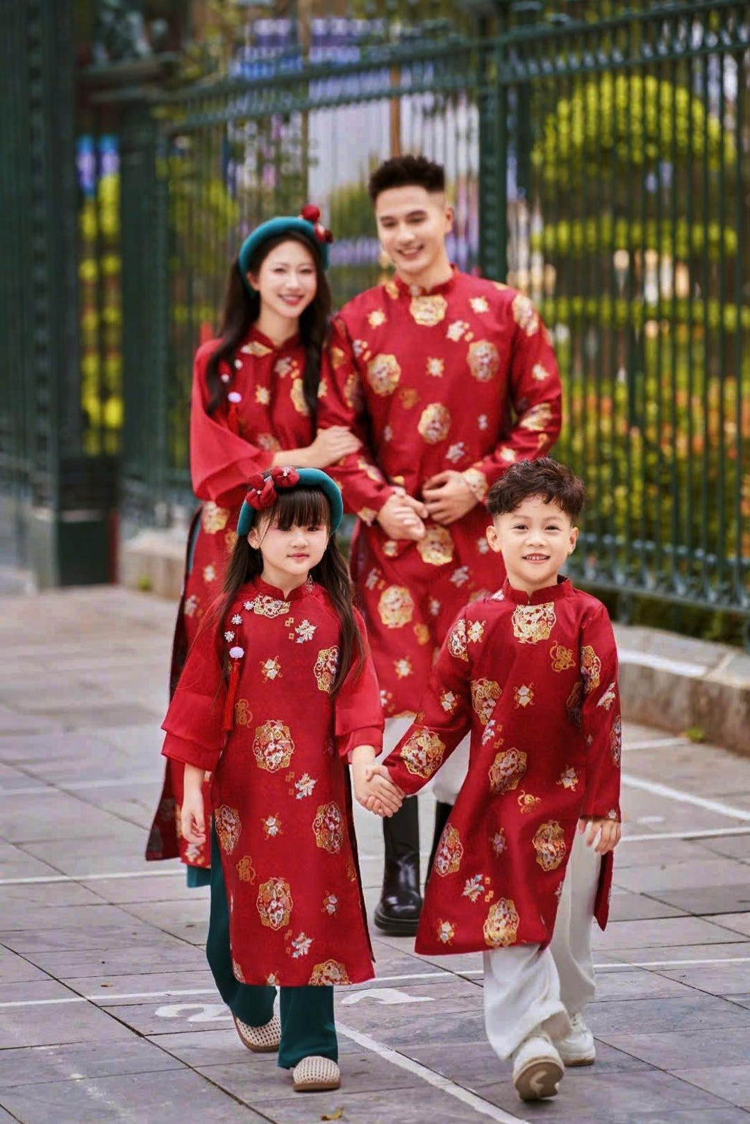 Matching Family Ao Dai Set With Dark Red Lucky Color/ Pre-made Ao Dai ...