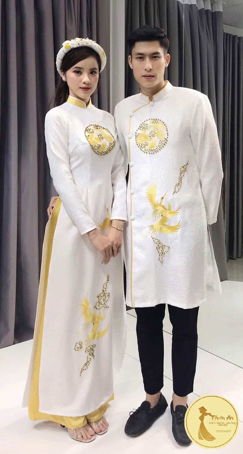 White Embroidered Ao Dai Set: Vietnamese Traditional Dress B149 - Etsy
