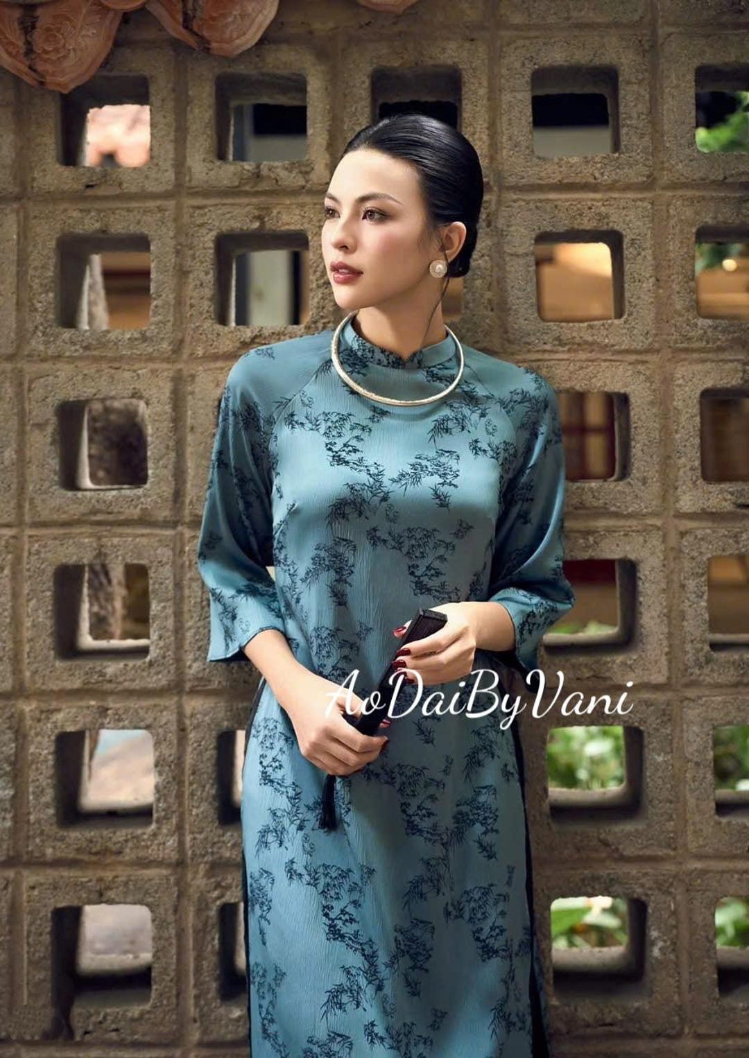 Set Ao Dai Cach Tannavy Blue Color/ao Dai Cach Tan /ao Dai for Tet 2025 ...