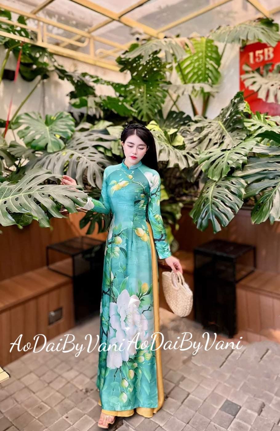 Ao Dai Lua Thai Tuan Green Color/ao Dai Design With Print Flowers/traditional Long Dresses ...