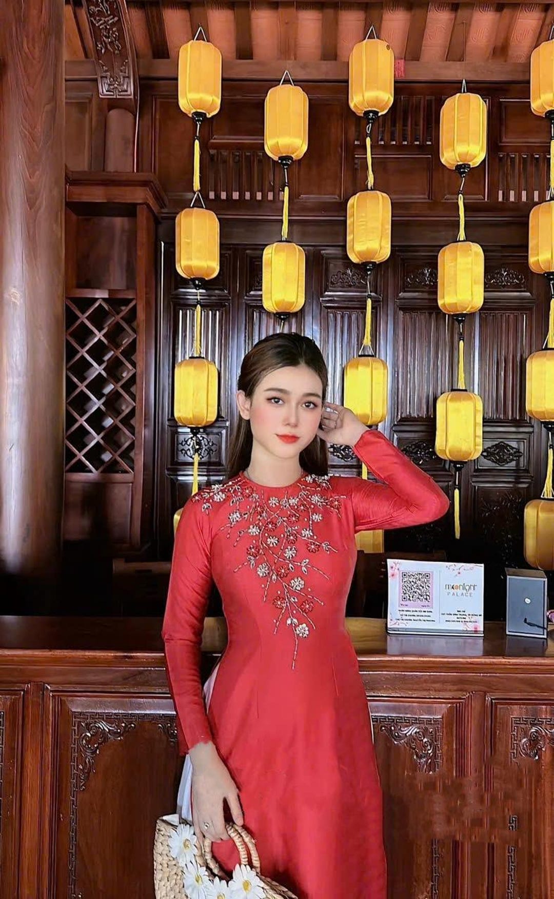 Ao Dai Lua Van Go Dinh Ket Red Color/ Ao Dai Design With Crystal/ao Dai ...