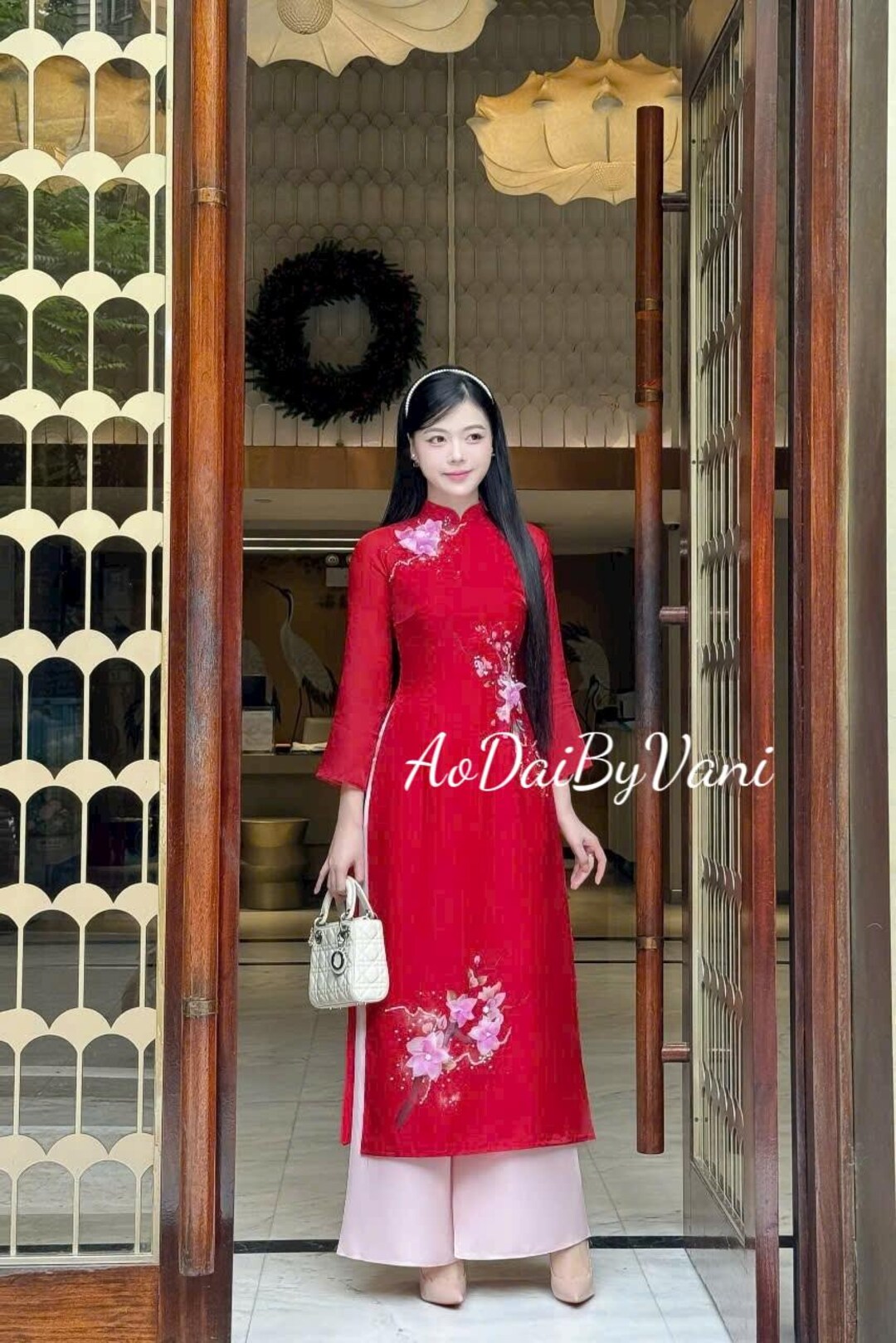 Set Ao Dai Cach Tan Red Color/ao Dai for Tet 2025/embroidered Flowers ...
