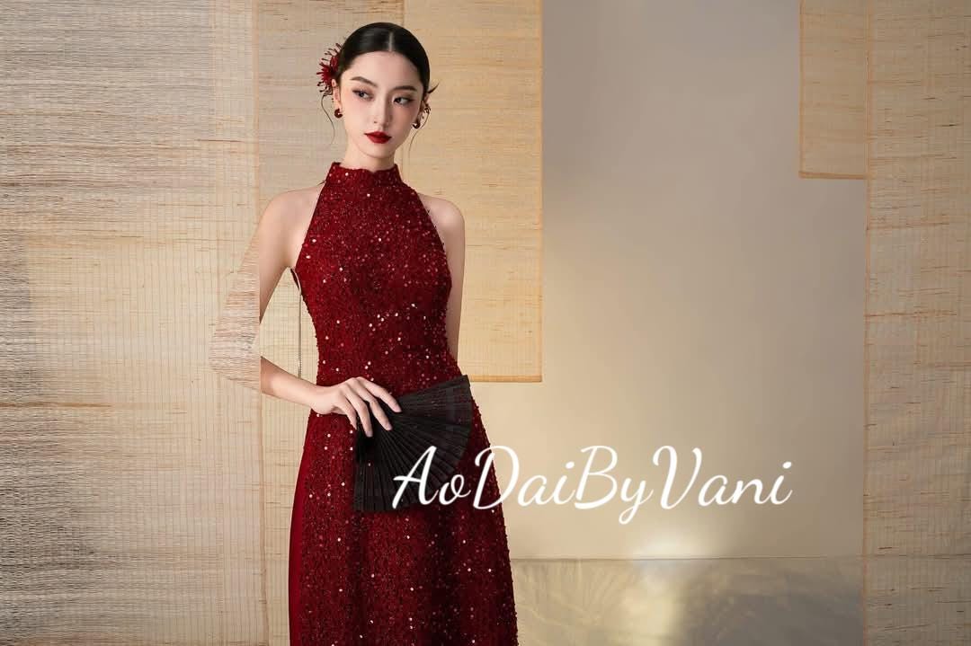 HUYET MAI Set Ao Dai Squine Fabric Double Layers Red Color/ao Dai ...