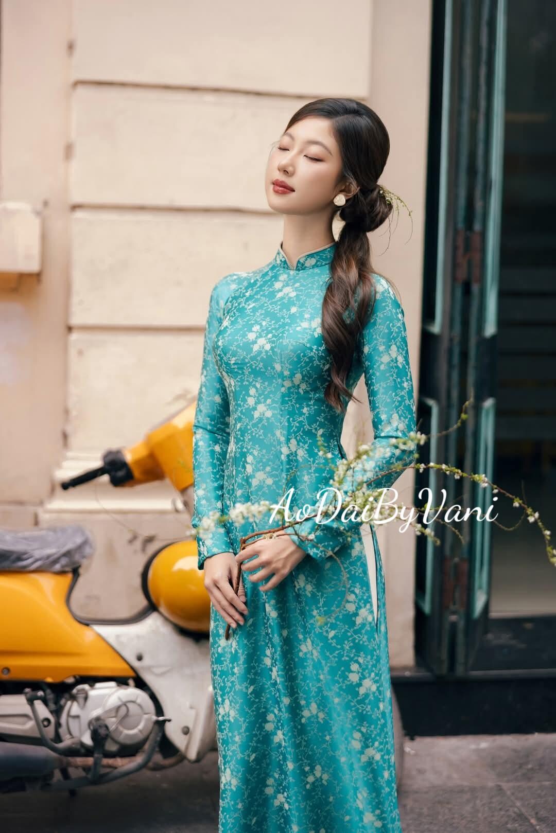 THIEN LAM Set Ao Dai Gam Tơ Luxury Blue and Cream Color/traditional ...