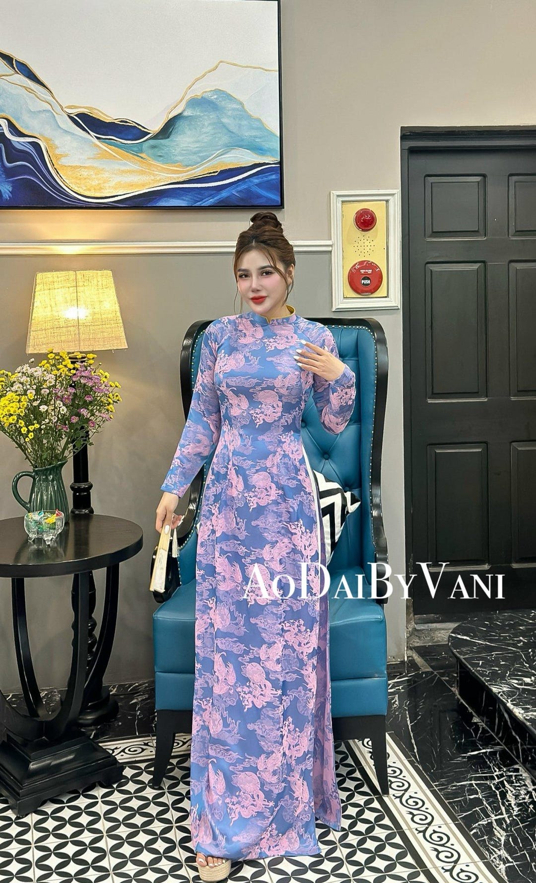 Ao Dai Lua Thai Tuan Blue Pink Color/ Traditional Long Dresses ...