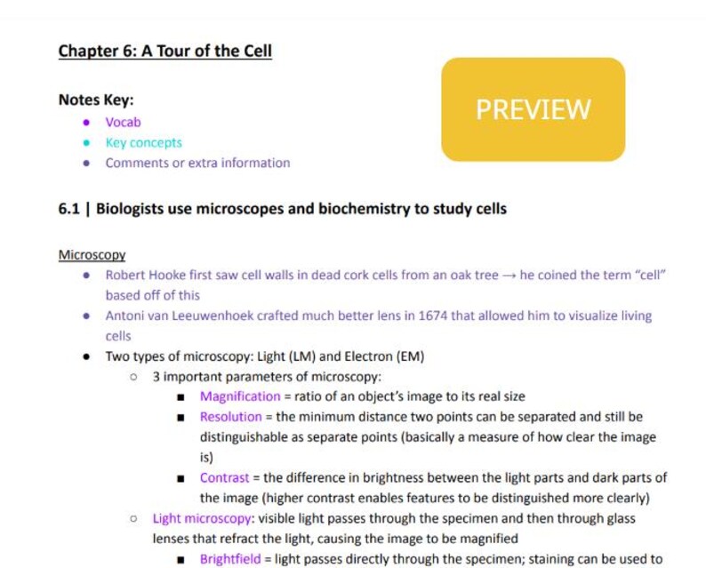 Campbell Chapter 6 Notes | A Tour of the Cell | Honors and AP Biology ...