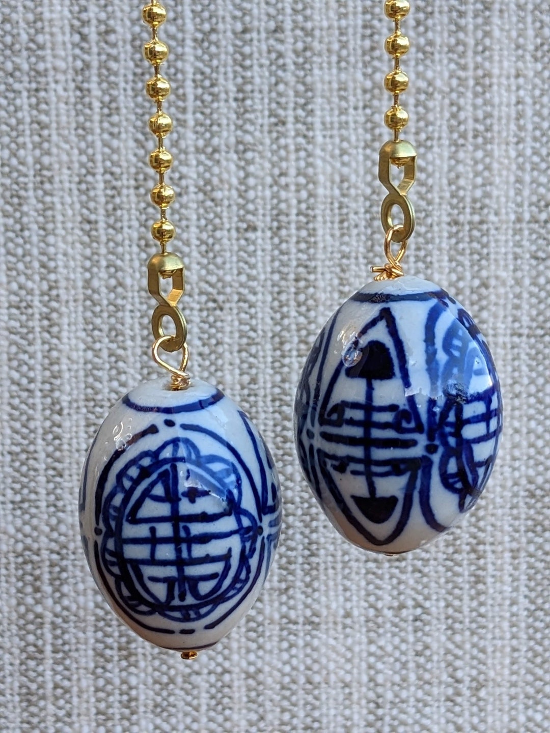 Blue White Pottery Ceiling Fan Pulls, Feng Shui Fan Pull Chains, Gold ...