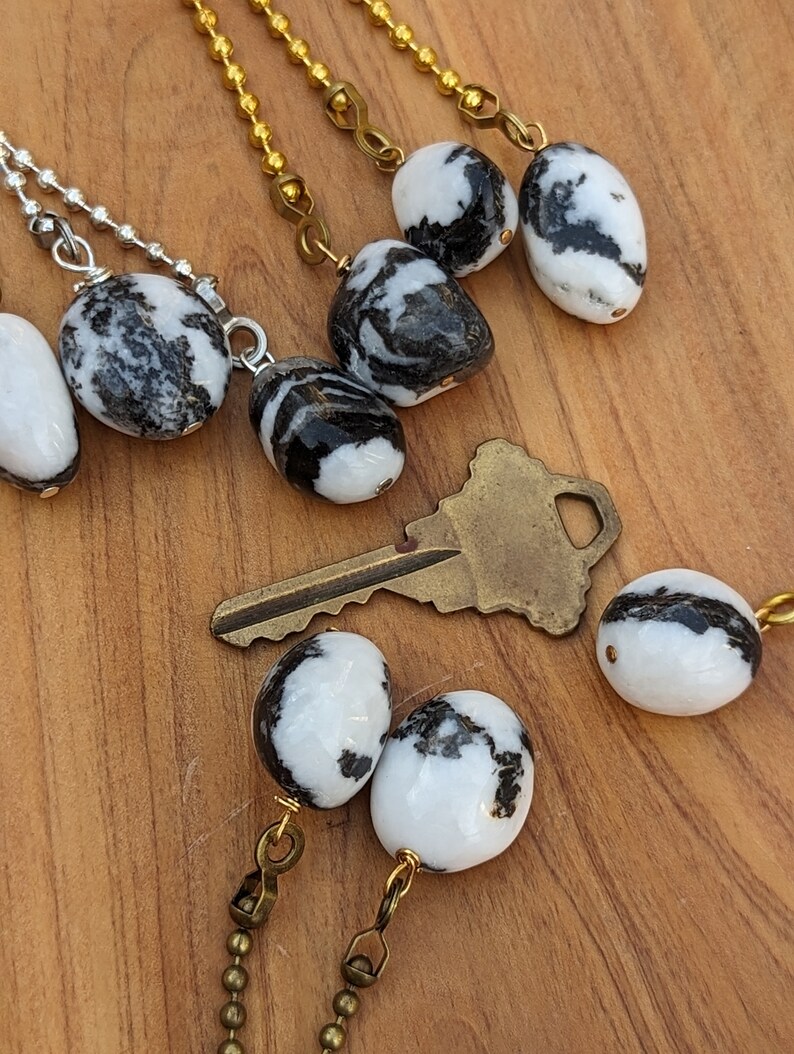 Black & White Stone Light/fan Pull, Tumbled Pebble, Silver Pull Chain ...