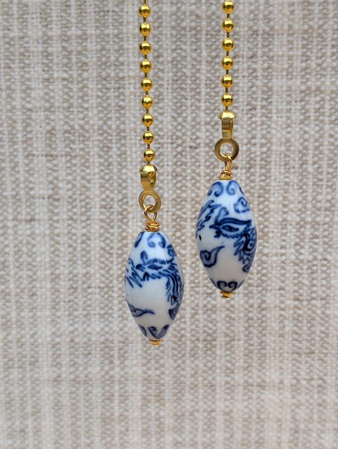 Blue and White Dragon Fan Pulls: Glazed Pottery Asian Design Decor - Etsy