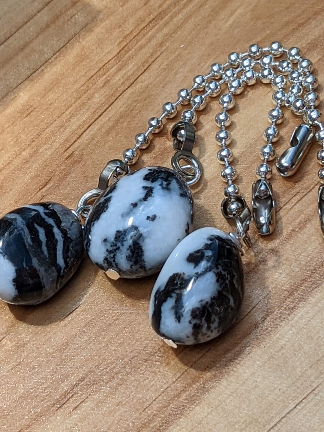 Black & White Stone Light/fan Pull, Tumbled Pebble, Silver Pull Chain ...