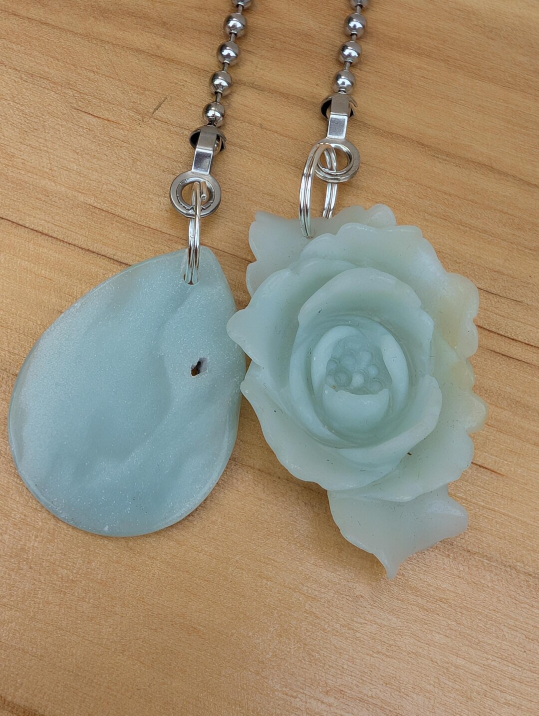 Seafoam Green Floral Fan Pull Chain Set: Carved Quartz Decor ...