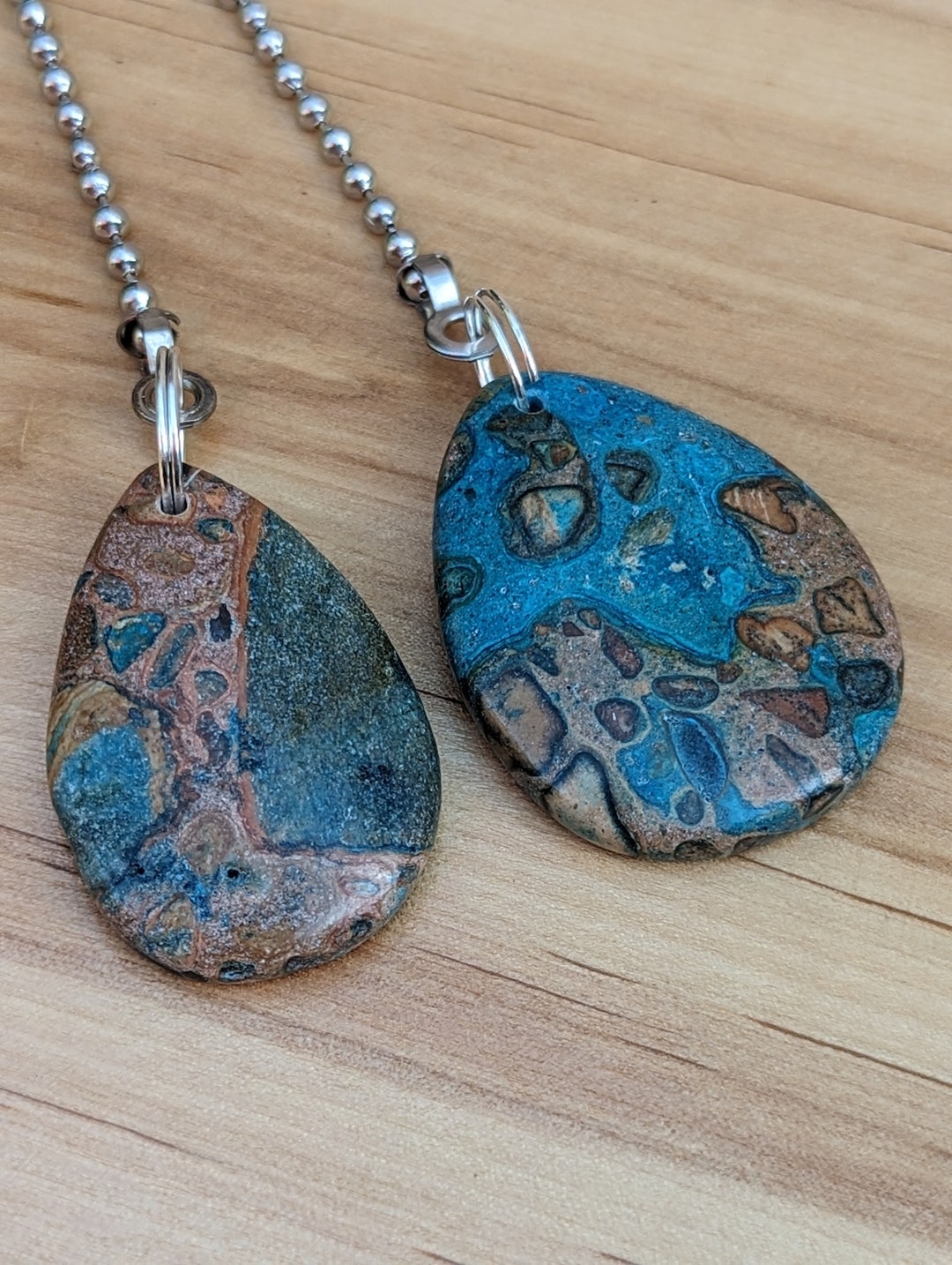 Aqua + Tan Fan Pull Chain Set, Stone Fan Pulls, Decorative Ceiling Fan ...