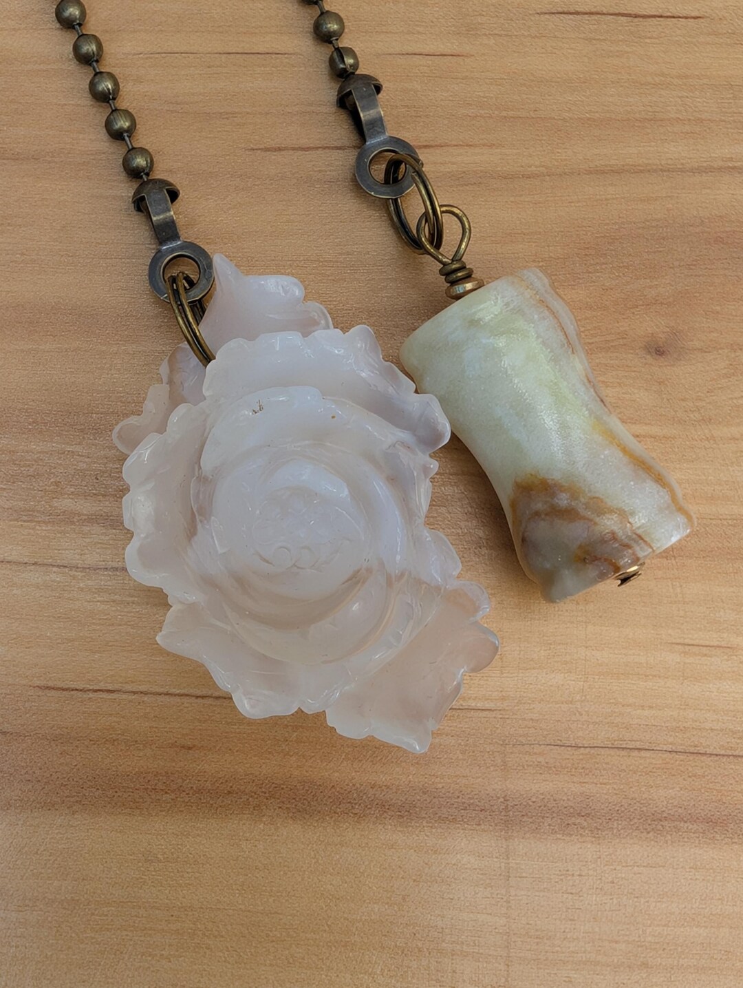 Carved Stone Peony Fan Pulls: Bloomcore, Cream, Tan & Brass Chain Pull ...