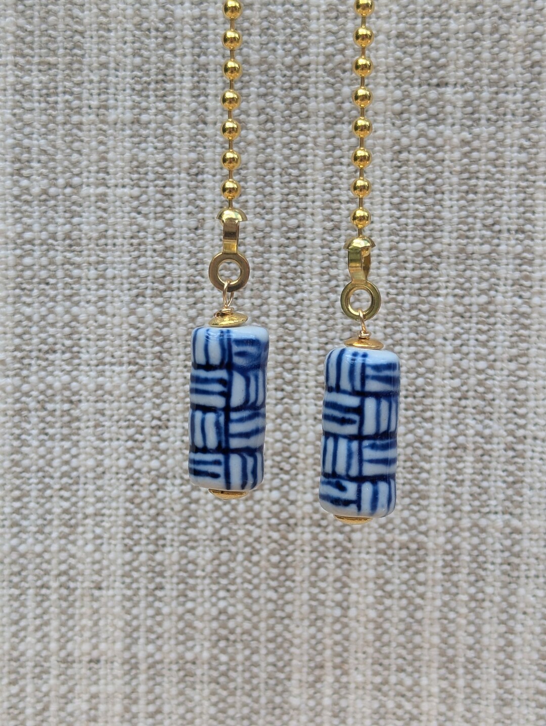 Basket Weave Blue + White Pottery Chain Pulls, Pottery Gold Ceiling ...