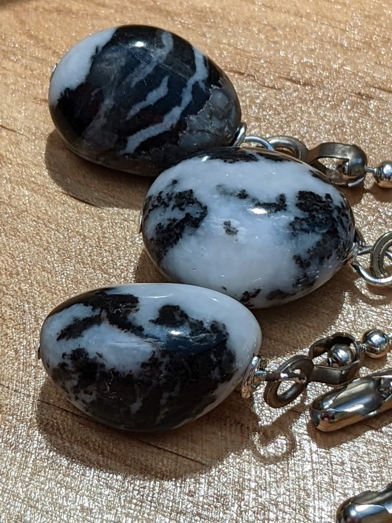 Black & White Stone Light/fan Pull, Tumbled Pebble, Silver Pull Chain ...