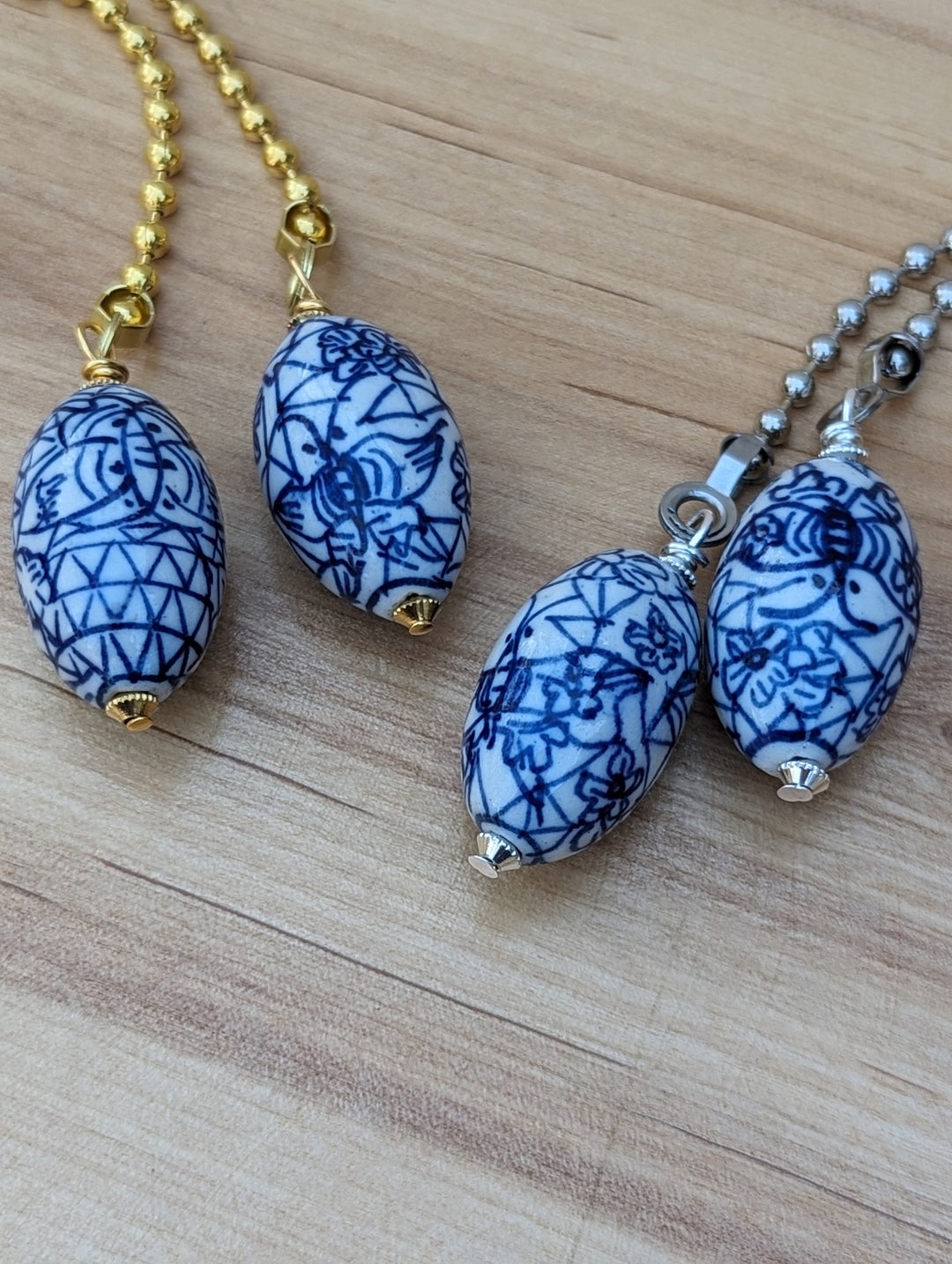Blue + White Pottery Ceiling Fan Pulls, Gold or Silver Chain Pulls ...