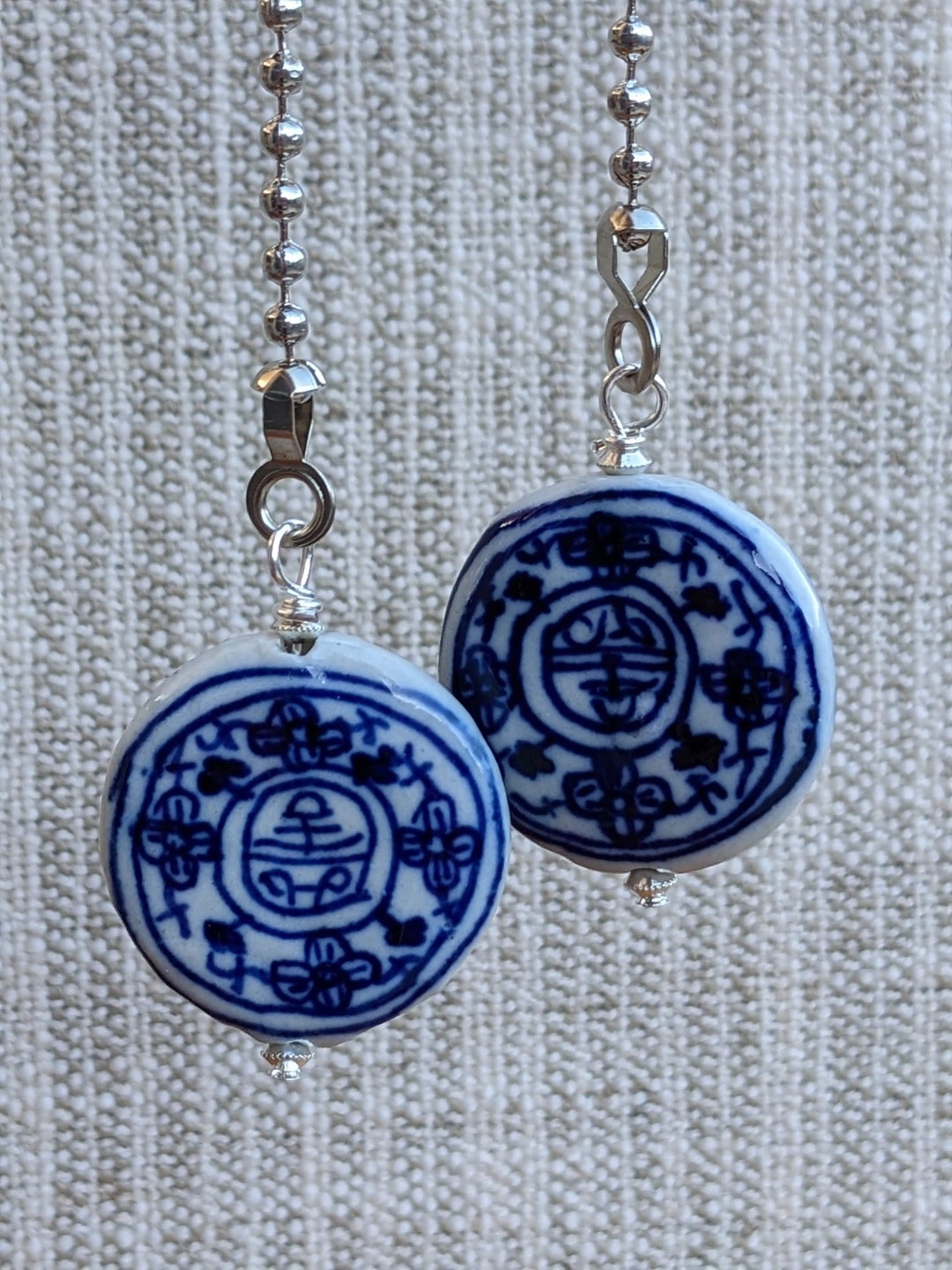 Pottery Ceiling Fan Pulls: Blue & White With Gold Tone Chains - Etsy