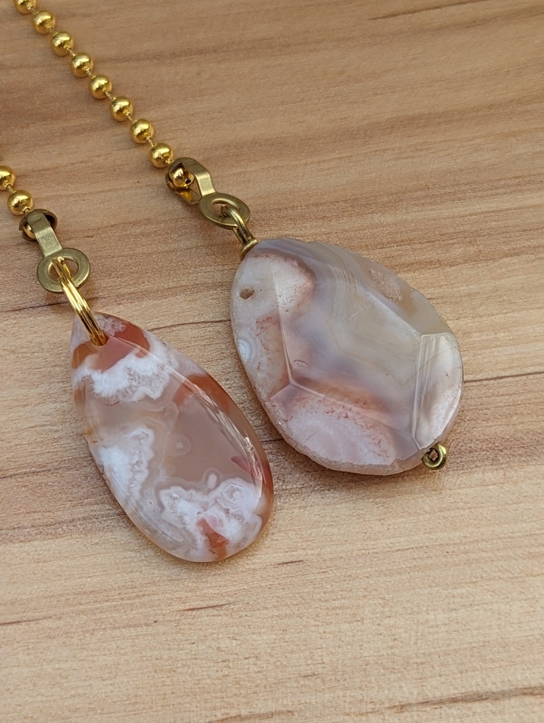 Agate Fan Pulls, Pair of Fan Pulls, Teardrop Ceiling Fan Pulls, Gold ...