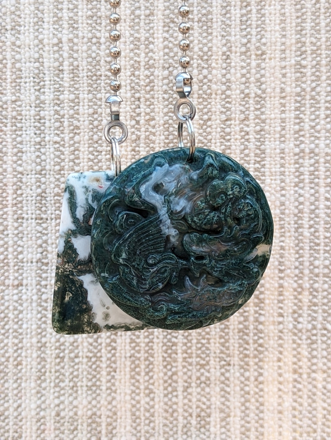 Green Chain Pull Set, Carved Stone Dragon Fan + Light Pull, Ceiling Fan ...
