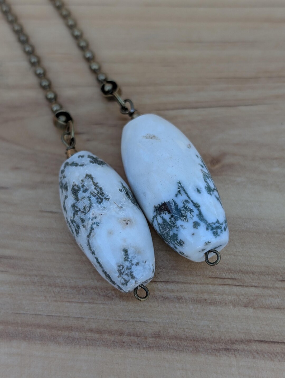 Moss Agate Ceiling Fan Pulls: Antique Brass Chain, Green & White Stone ...