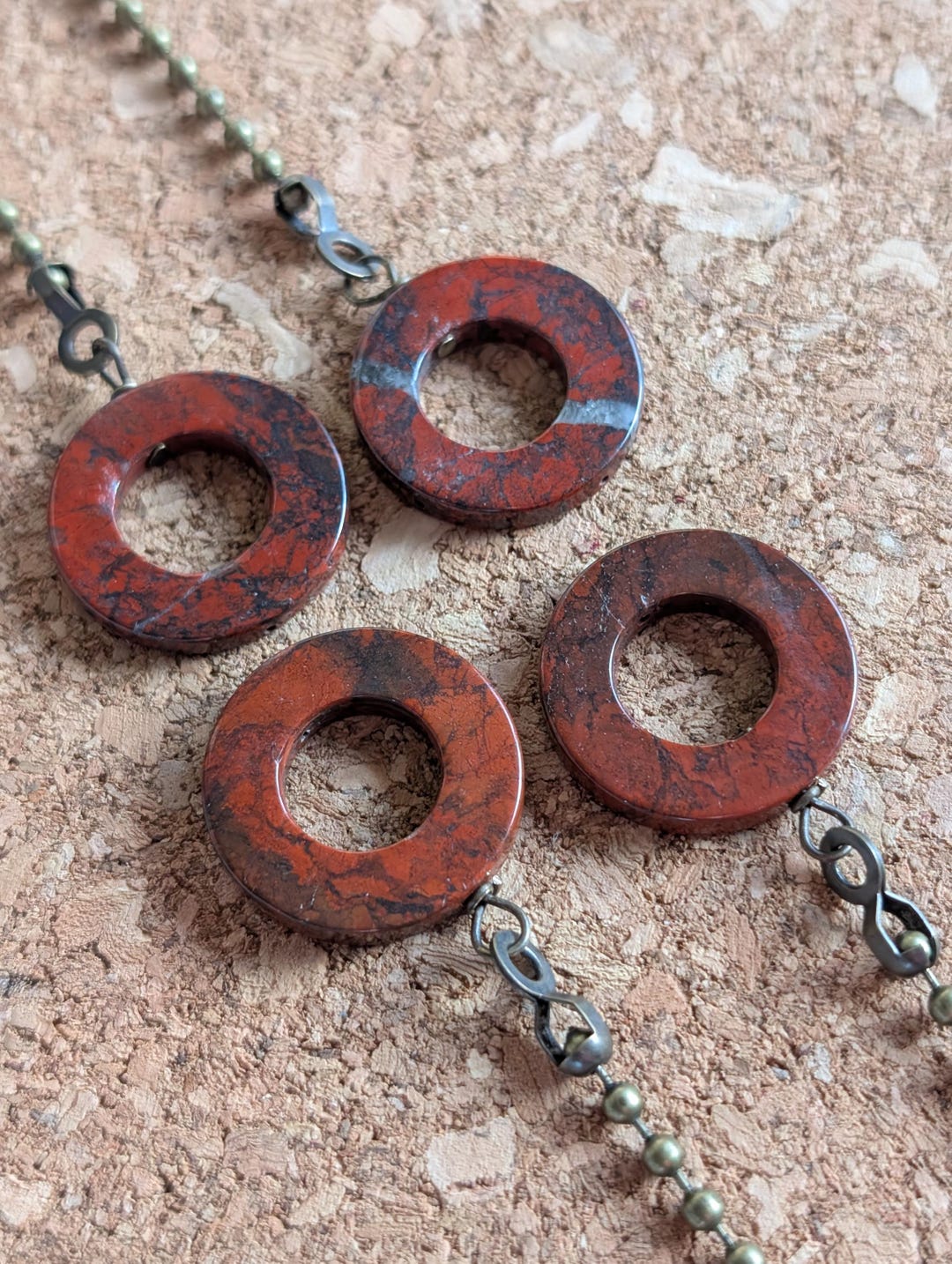 Dark Red Rings, Brass Chain Pulls, Matched River Jasper Ceiling Fan ...
