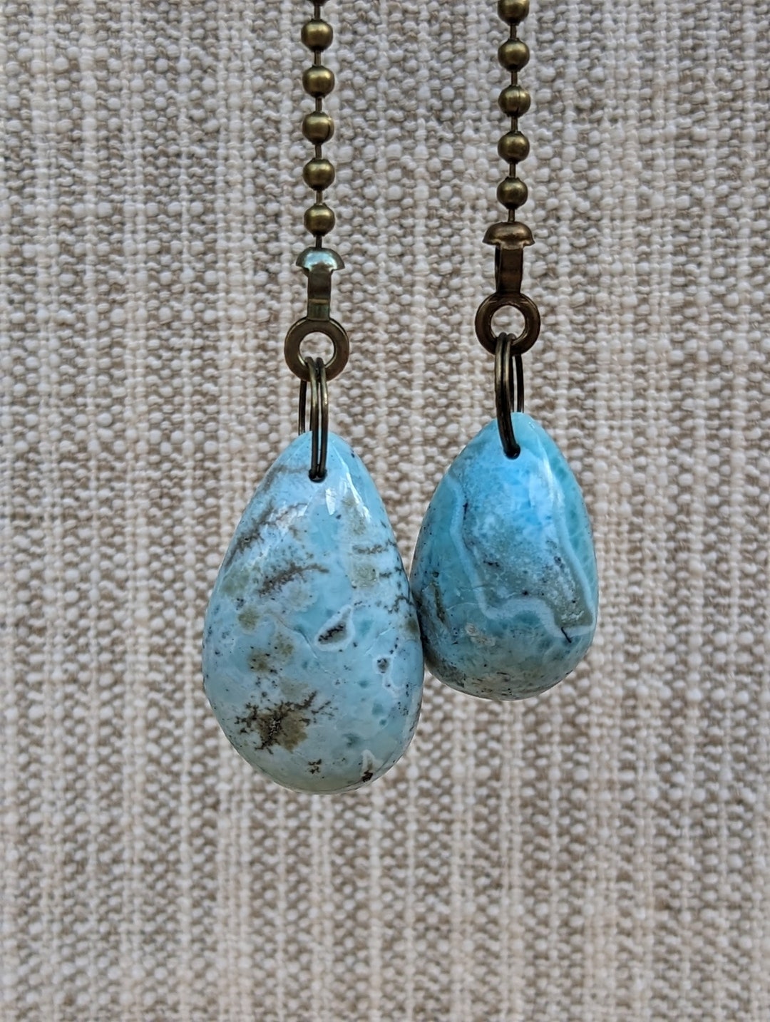 Larimar Ceiling Fan Pulls: Antique Brass Ball Chain Dangles, Soft Blue ...