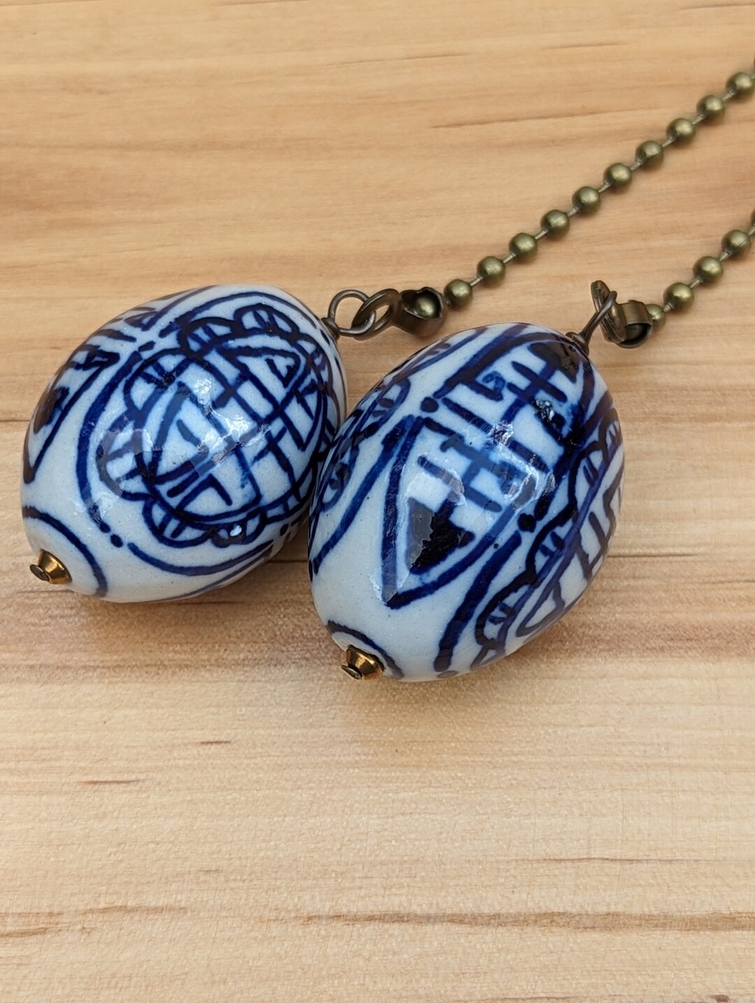 Blue White Pottery Ceiling Fan Pulls Brass Chain Pulls - Etsy