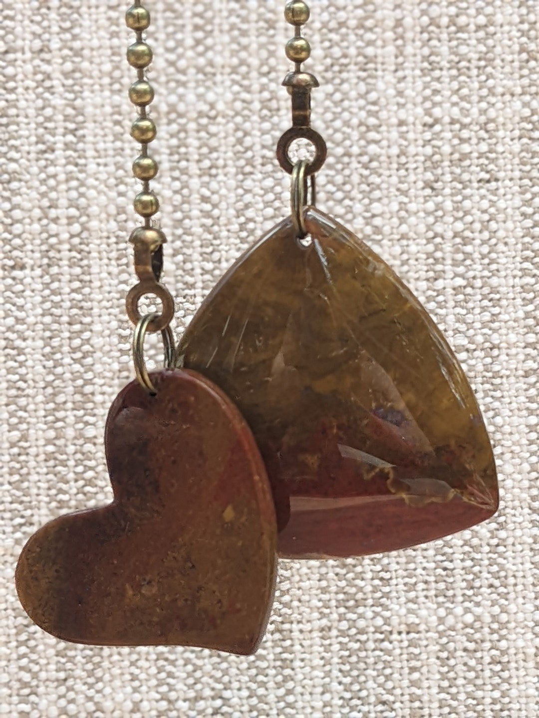 Heart Ceiling Fan Pull Chains, Fan Pull Chain Set, Jasper + Brass Ball ...