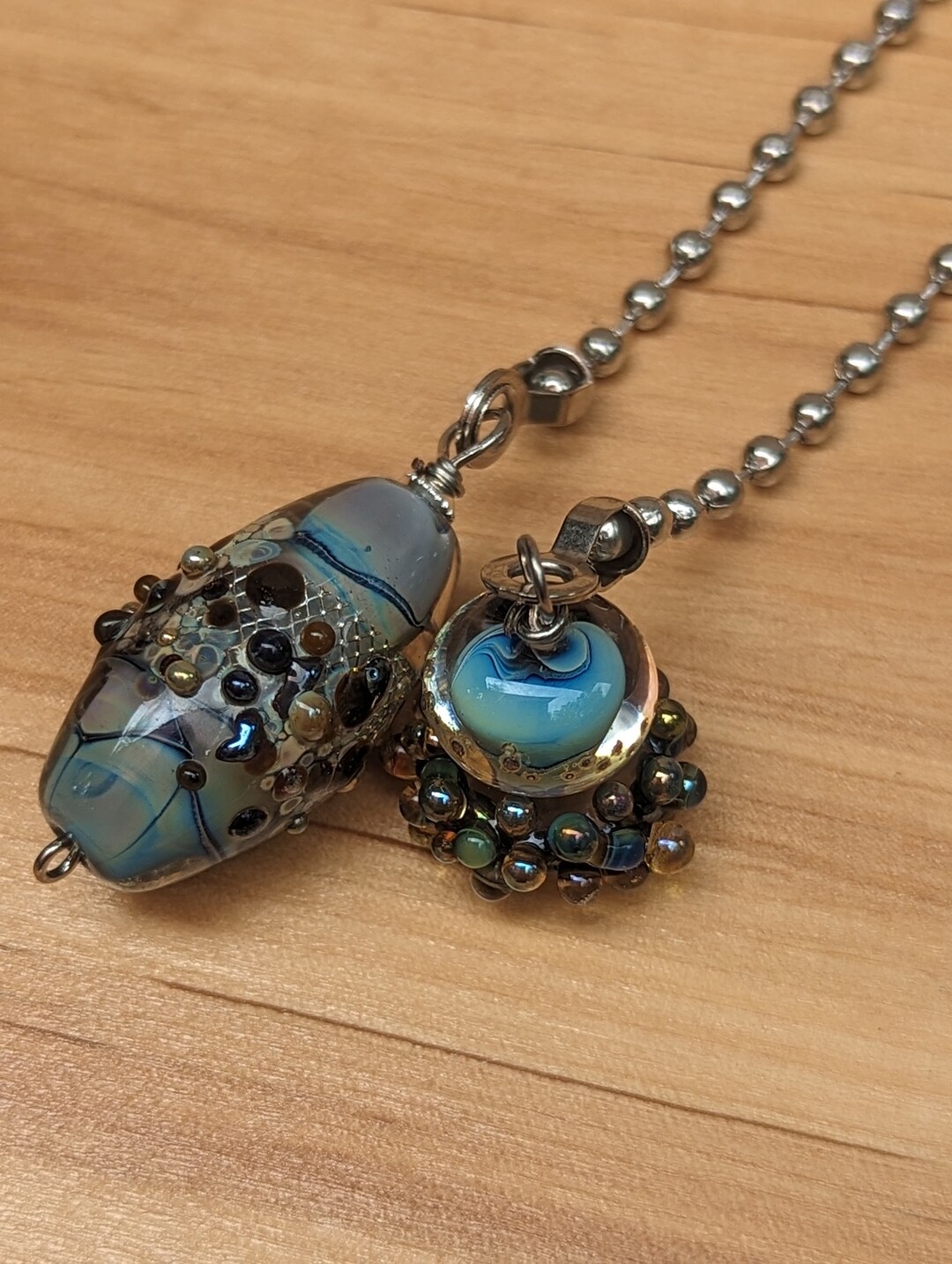 Decorative Fan Pulls, Blue Art Glass Light Pulls, Textured Glass Décor ...