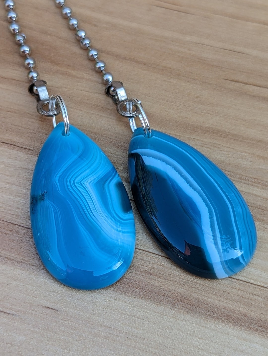 Banded Agate Ceiling Fan Pulls: Bright Blue Stone Pull Chains - Etsy