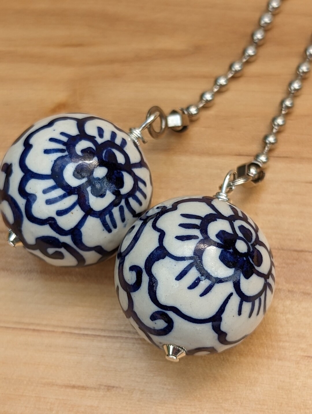 Blue + White Pottery Ceiling Fan Pulls, Matched Pair of Fan Pull Chains ...