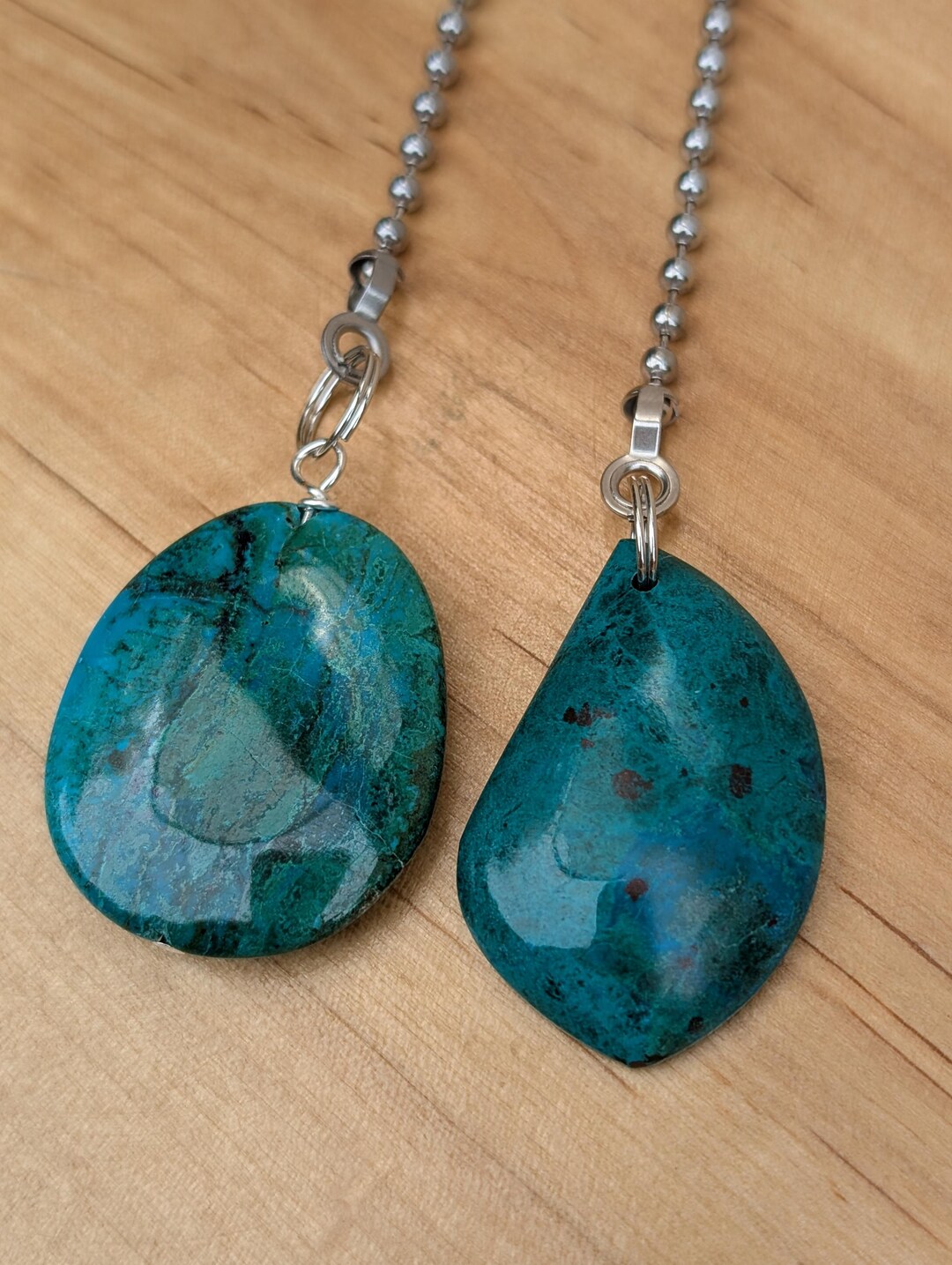 Chrysocolla Fan Pulls, Silver Pull Chains, Blue Green Home Decor, SW ...