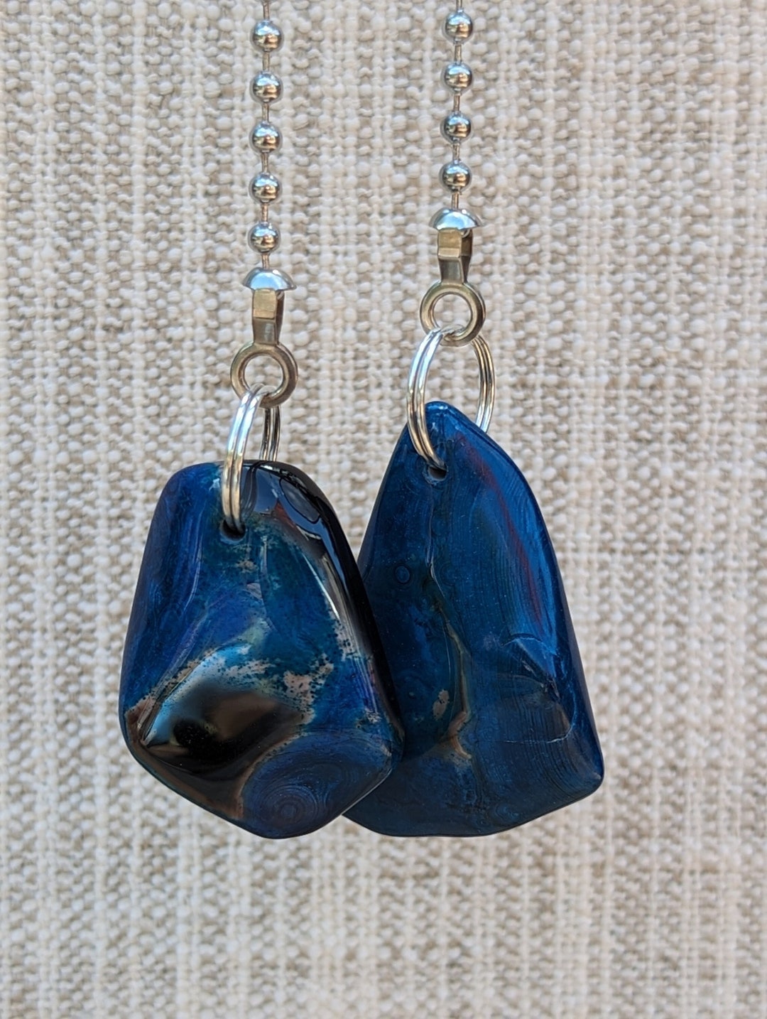 Blue Fire Agate Fan Pulls, Decorative Fan Pulls, Silver Tone Chain ...