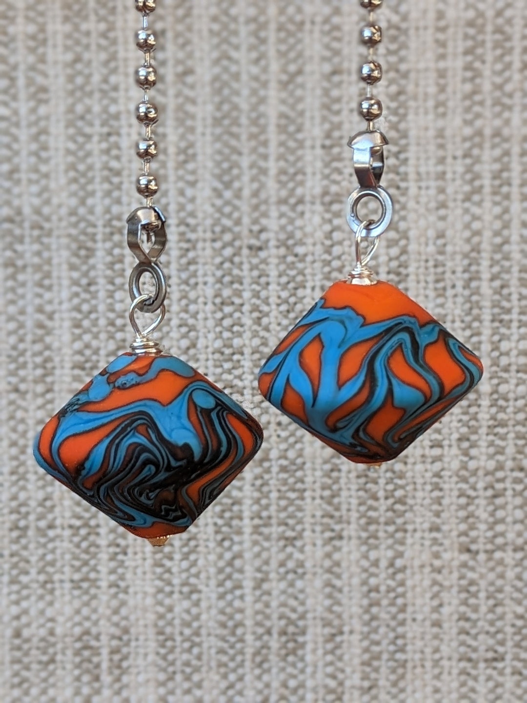 Turquoise Orange Ceiling Fan Pulls Everyday Art Art Glass - Etsy